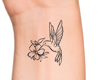 Blooming Lotus With Hummingbird Temporary Tattoo for - Etsy