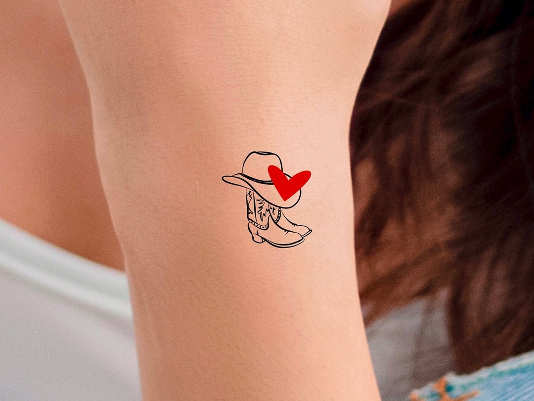 Cowboy Boot Hat Heart Temporary Tattoo - Etsy