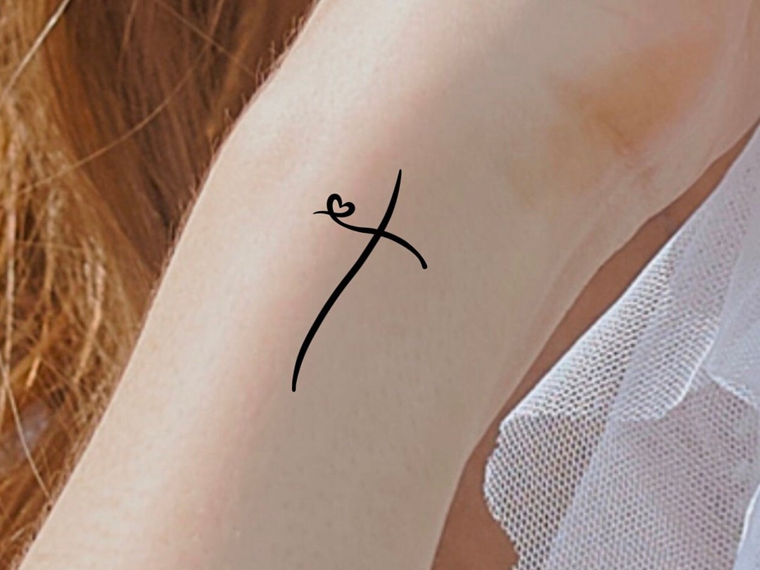 Cross Heart Temporary Tattoo - Etsy