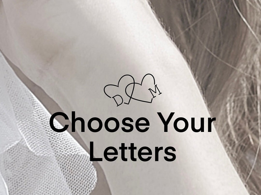 Custom Hearts Initials Temporary Tattoo / Custom Heart Letters Tattoo ...