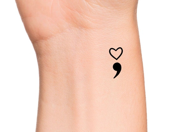 Semicolon Heart Temporary Tattoo - Etsy