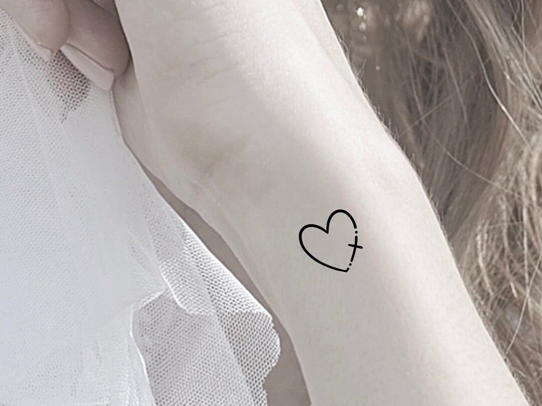 Heart Cross Temporary Tattoo - Etsy