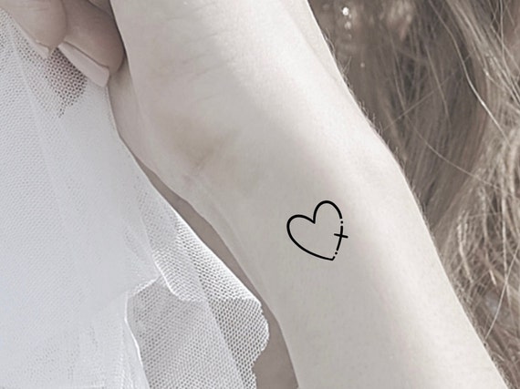 Heart Cross Temporary Tattoo - Etsy