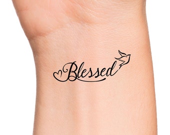 Blessed Word Temporary Fake Tattoo Sticker set of 2 - Etsy