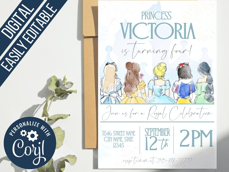 Editable Disney Princess Invitation, Princess Party Invitation Template ...