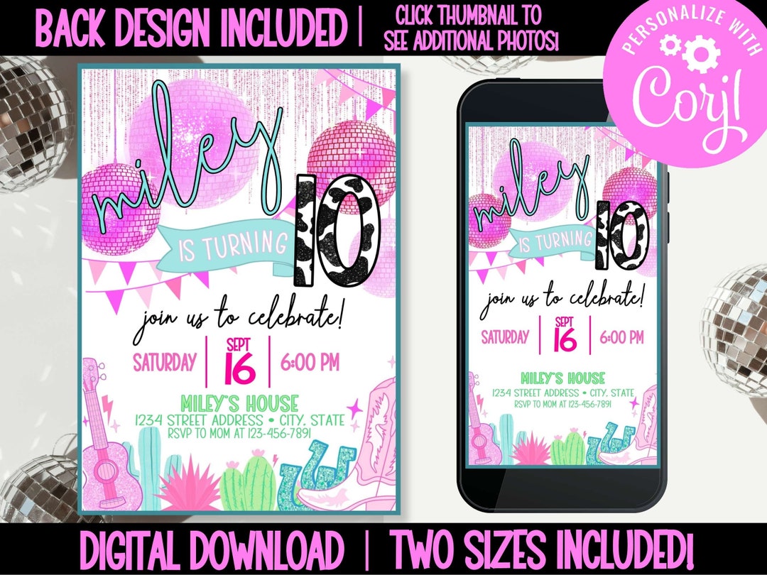 Editable Disco Cowgirl Birthday Template, Cosmic Cowgirl Invitation ...