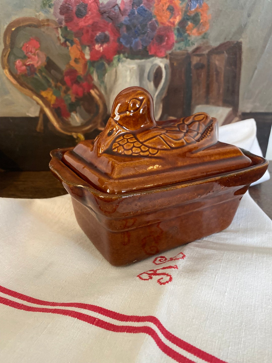 Old PALLSA Duck-shaped Terrine, Earthenware Pâté Pot, Vintage French ...