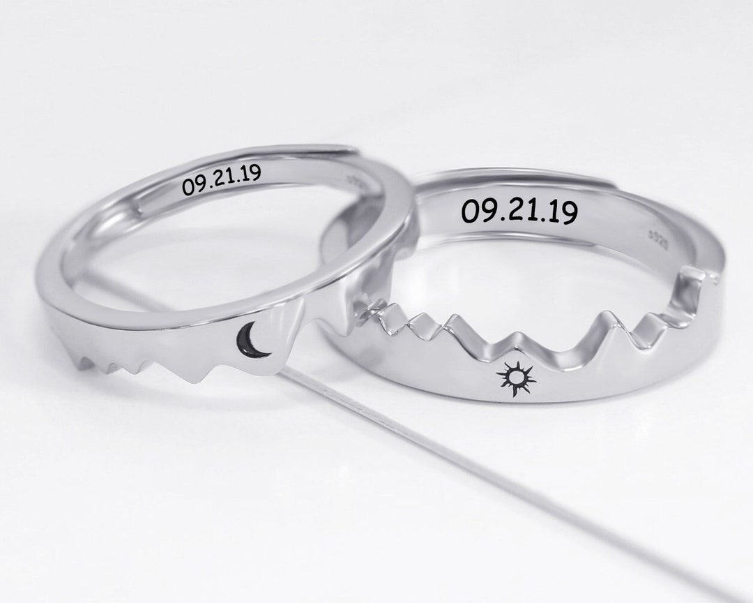 Sun and Moon Rings, Personalized Couples Rings, Custom Engraved ...