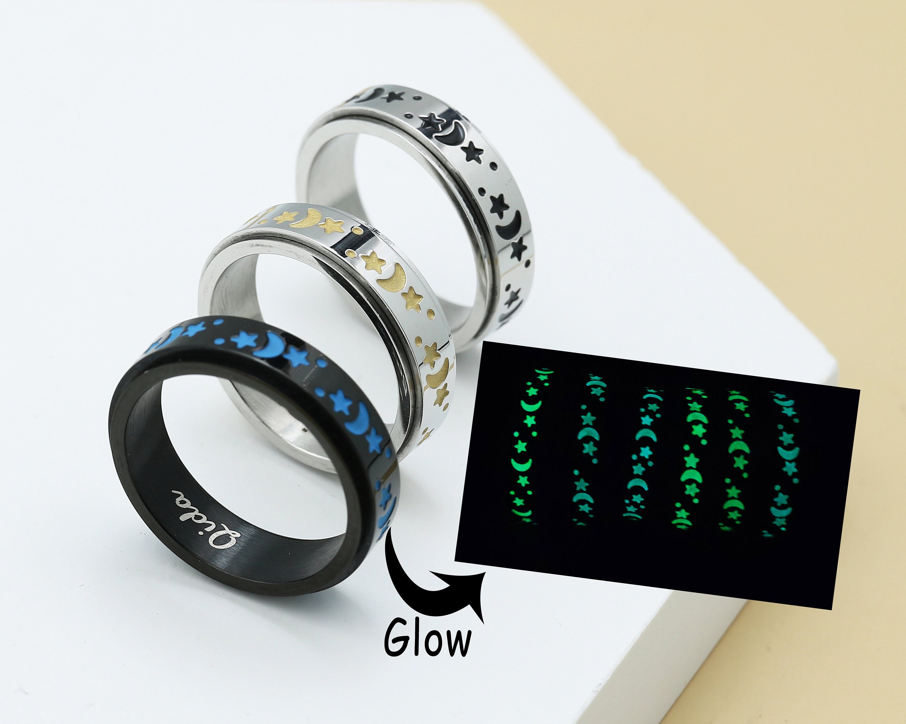 Custom Fidget Rings Sun Moon Stars Spinner Band Personalized - Etsy