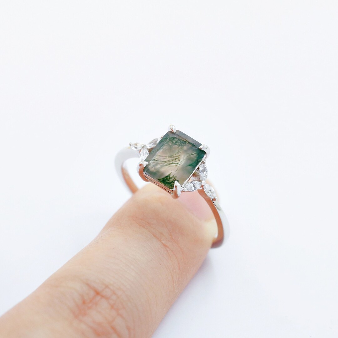 Natural Moss Agate Ring, Green Moss Agate Ring, 925 Sterling Silver ...