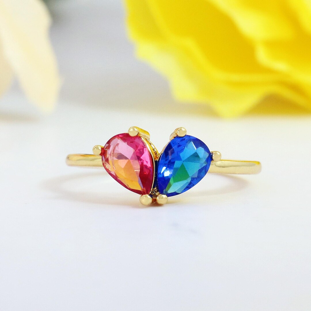 Custom 2 Hearts Birthstones Ring, Personalized Birthstones Ring ...