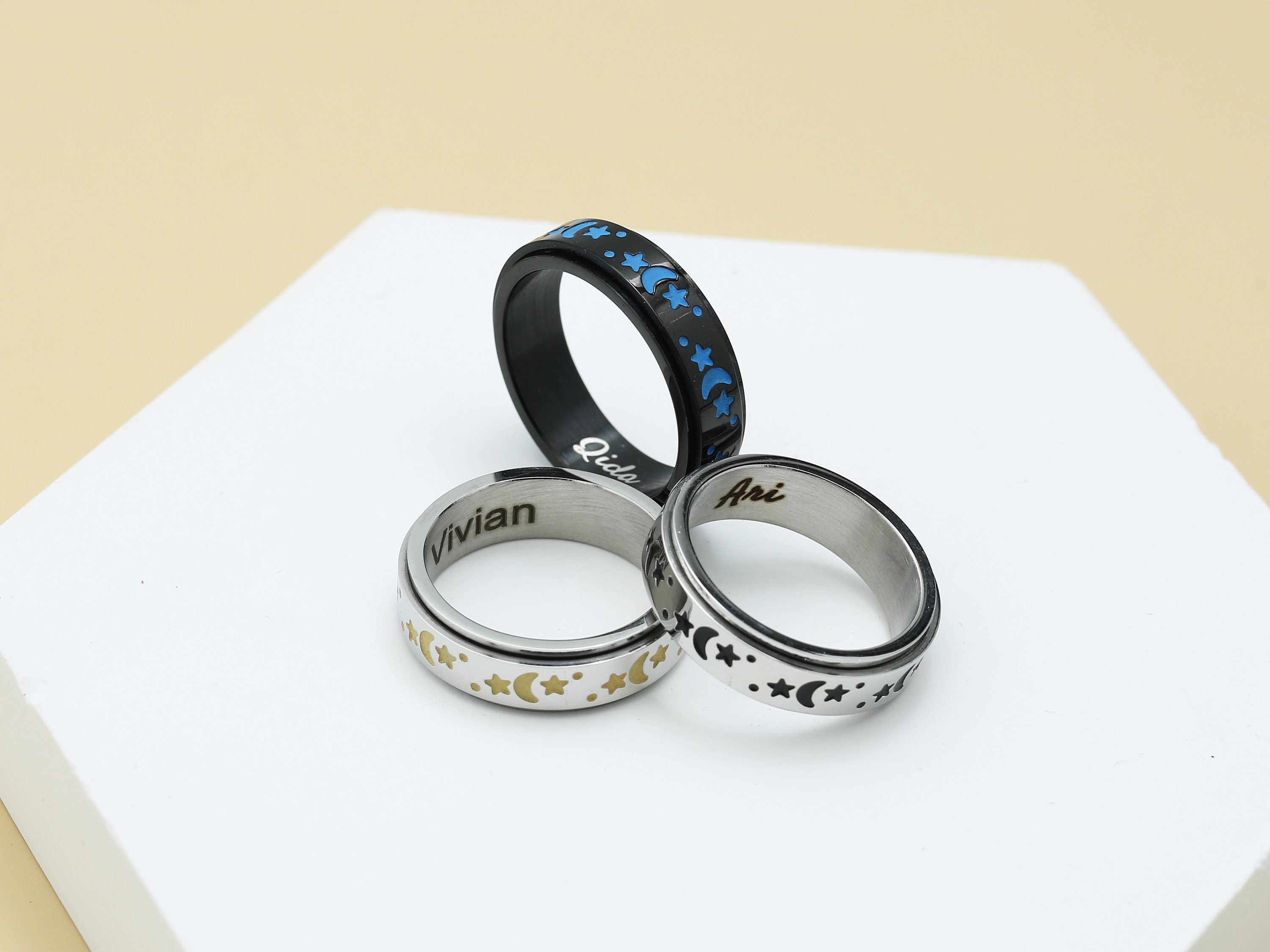 Custom Fidget Rings Sun Moon Stars Spinner Band Personalized - Etsy