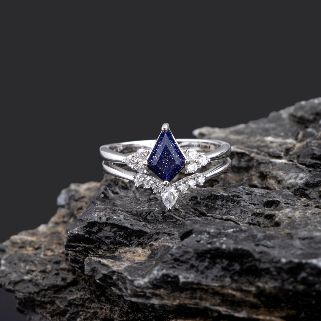 Nebula Blue Sandstone Ring, Sandstone Ring for Her, Custom 925 Sterling ...