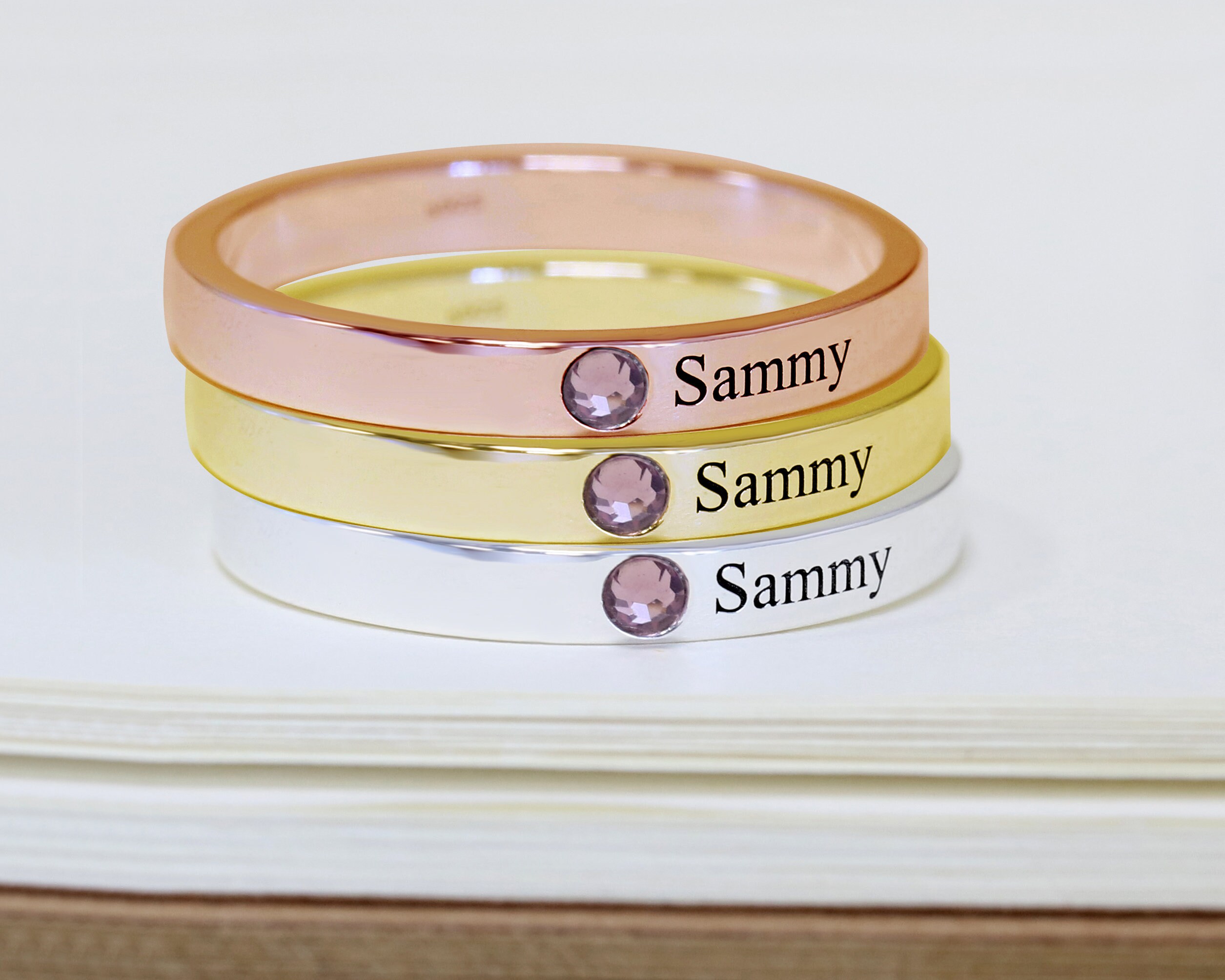 Birthstone Stacking Name Ring Personalized Birthstone Ring - Etsy