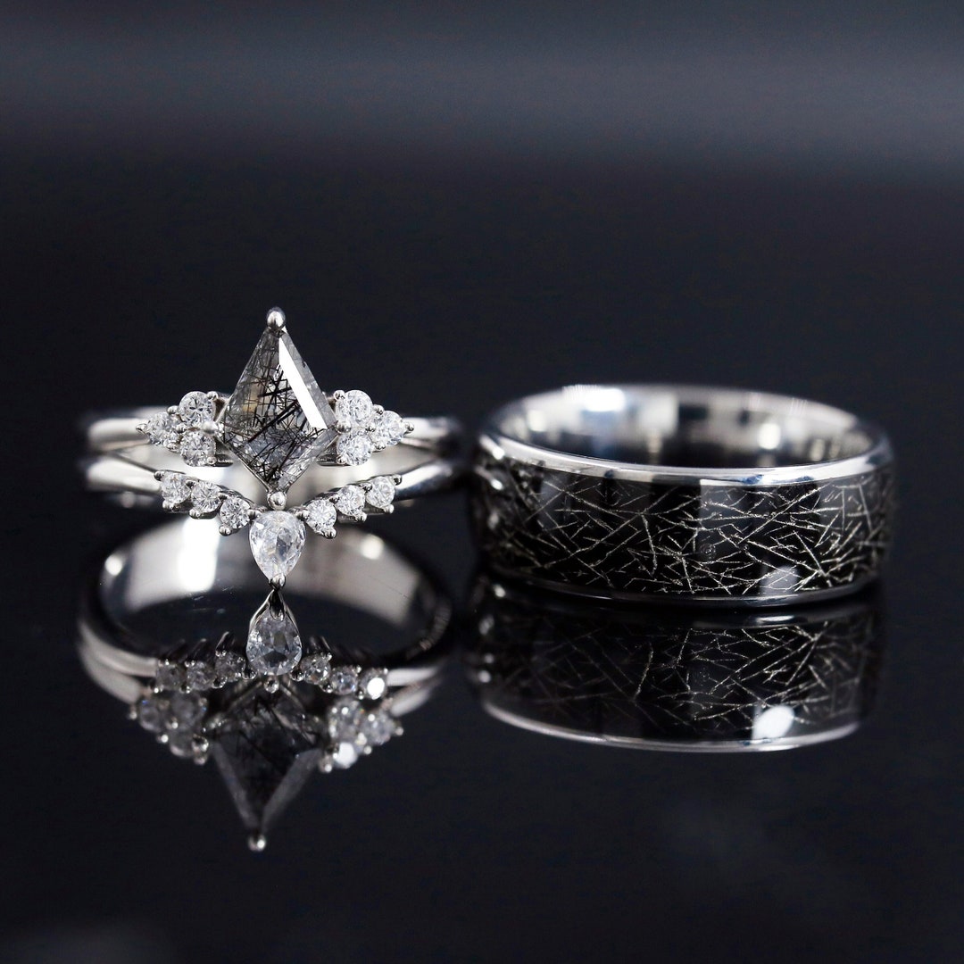 Personalized Wedding Rings Set, Custom Engagement Ring for His Hers ...