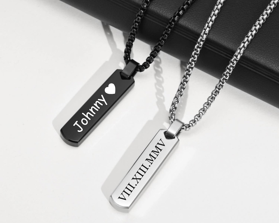 Personalized Engraved Necklace for Him, Mens Custom Bar Necklace ...