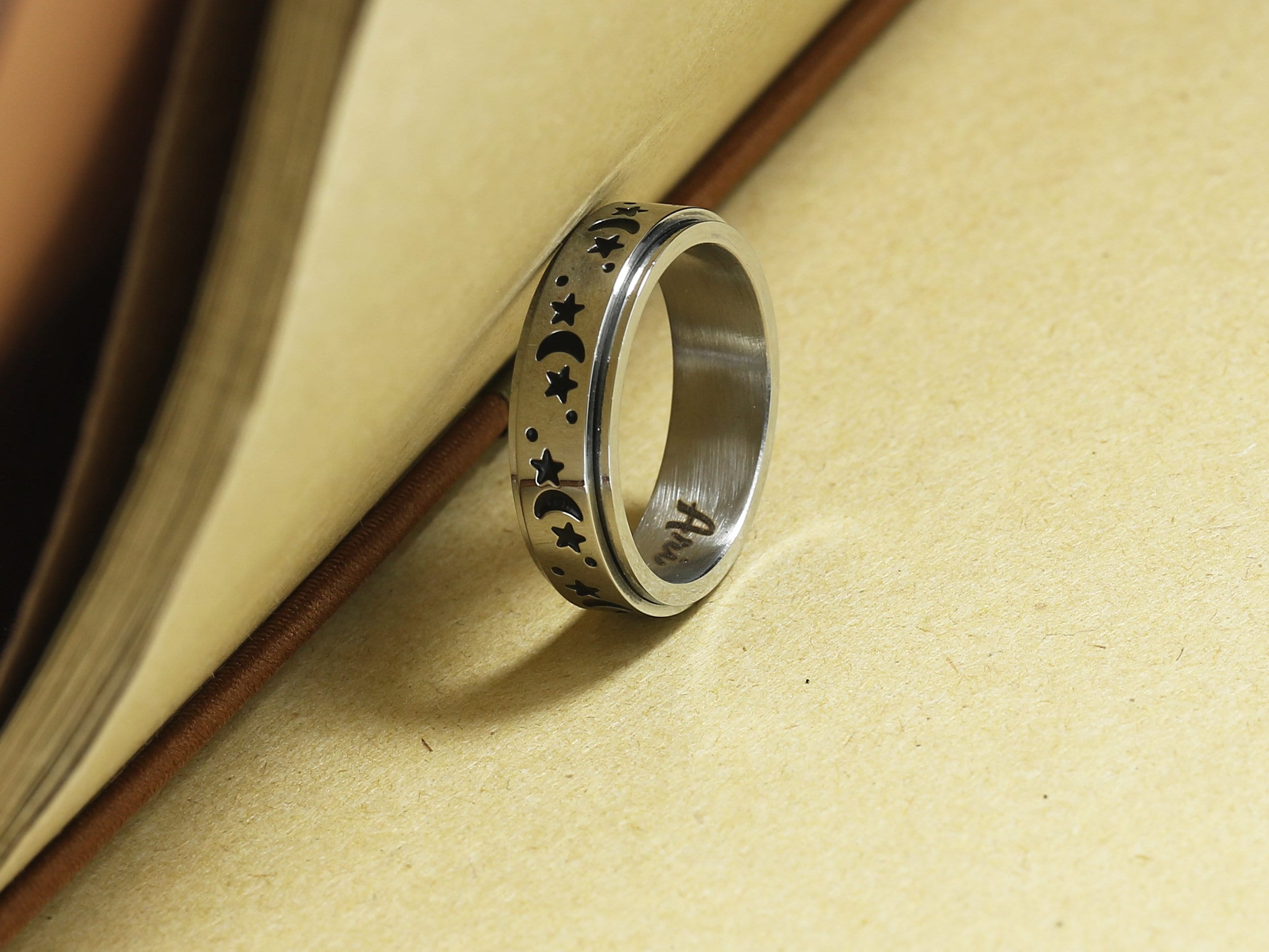 Custom Fidget Rings Sun Moon Stars Spinner Band Personalized - Etsy