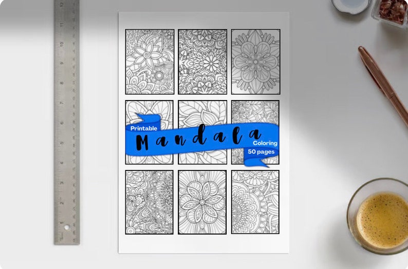 50 Page Printable Mandala Coloring Book, Art Activity - Etsy