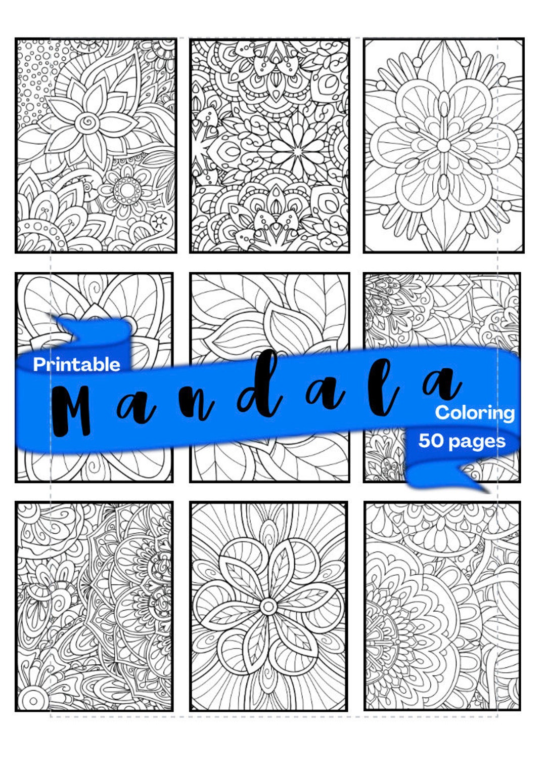 50 Page Printable Mandala Coloring Book, Art Activity - Etsy
