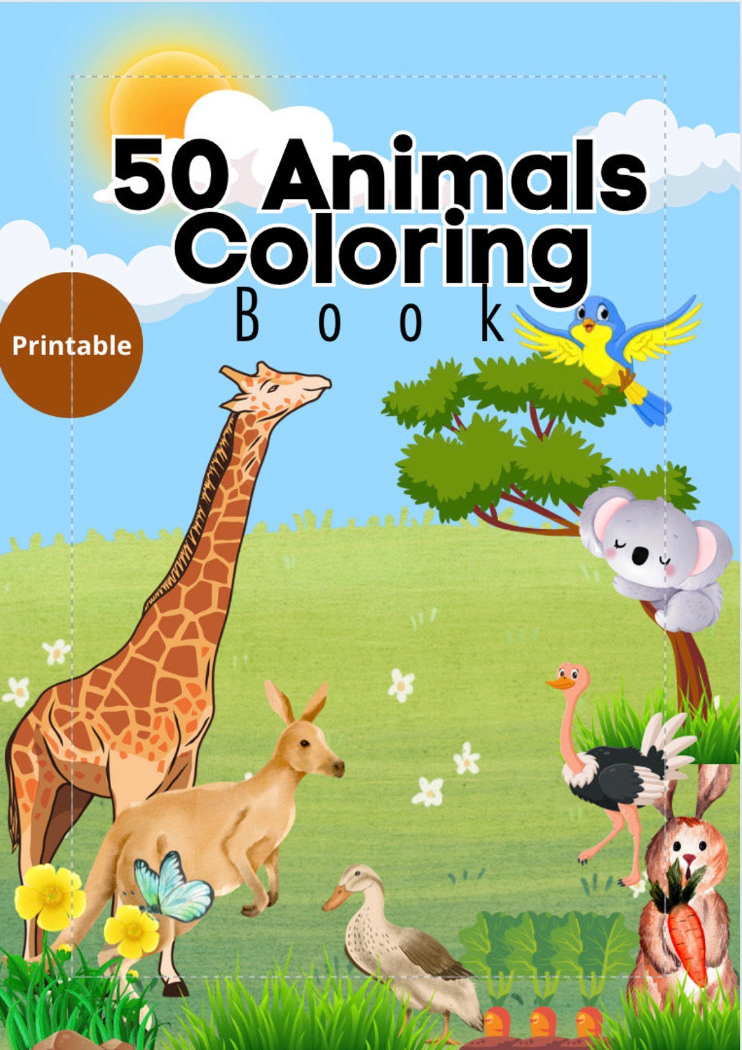 50 Animals Coloring Book, Kids Activity, Preschool Activity - Etsy