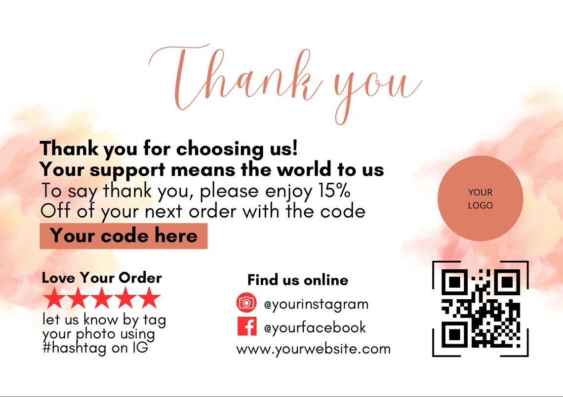 Thank You Card Template, Printable Card - Etsy