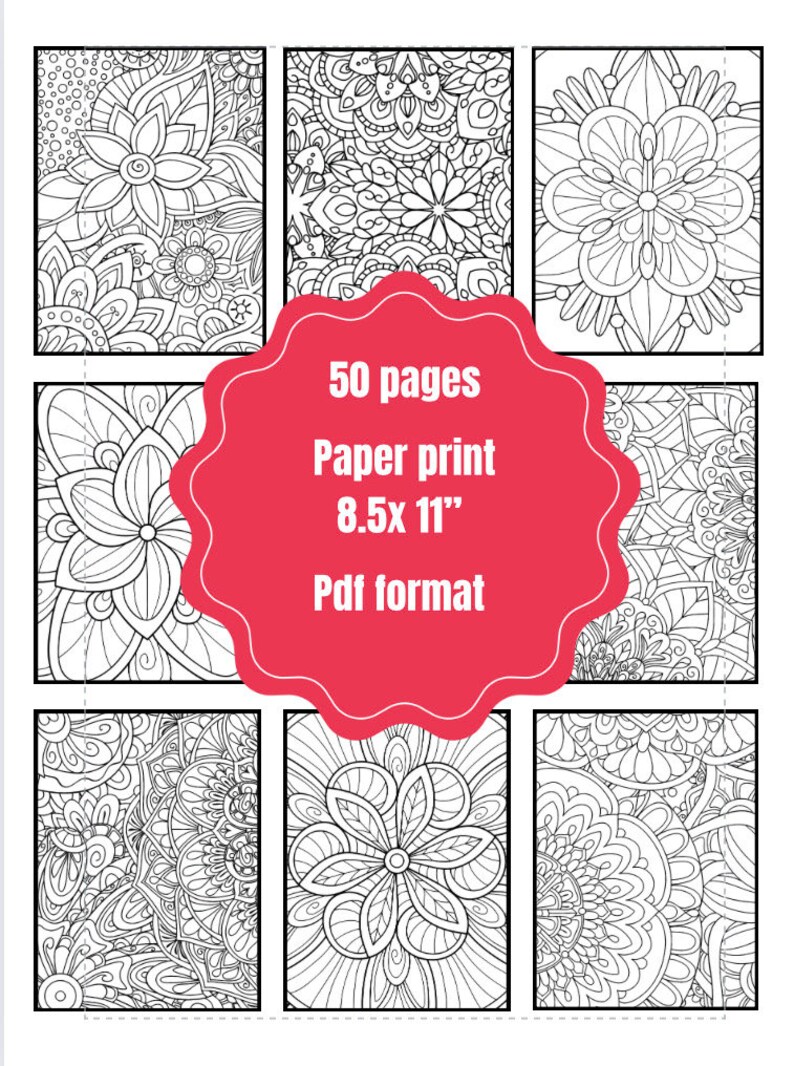 50 Page Printable Mandala Coloring Book, Art Activity - Etsy