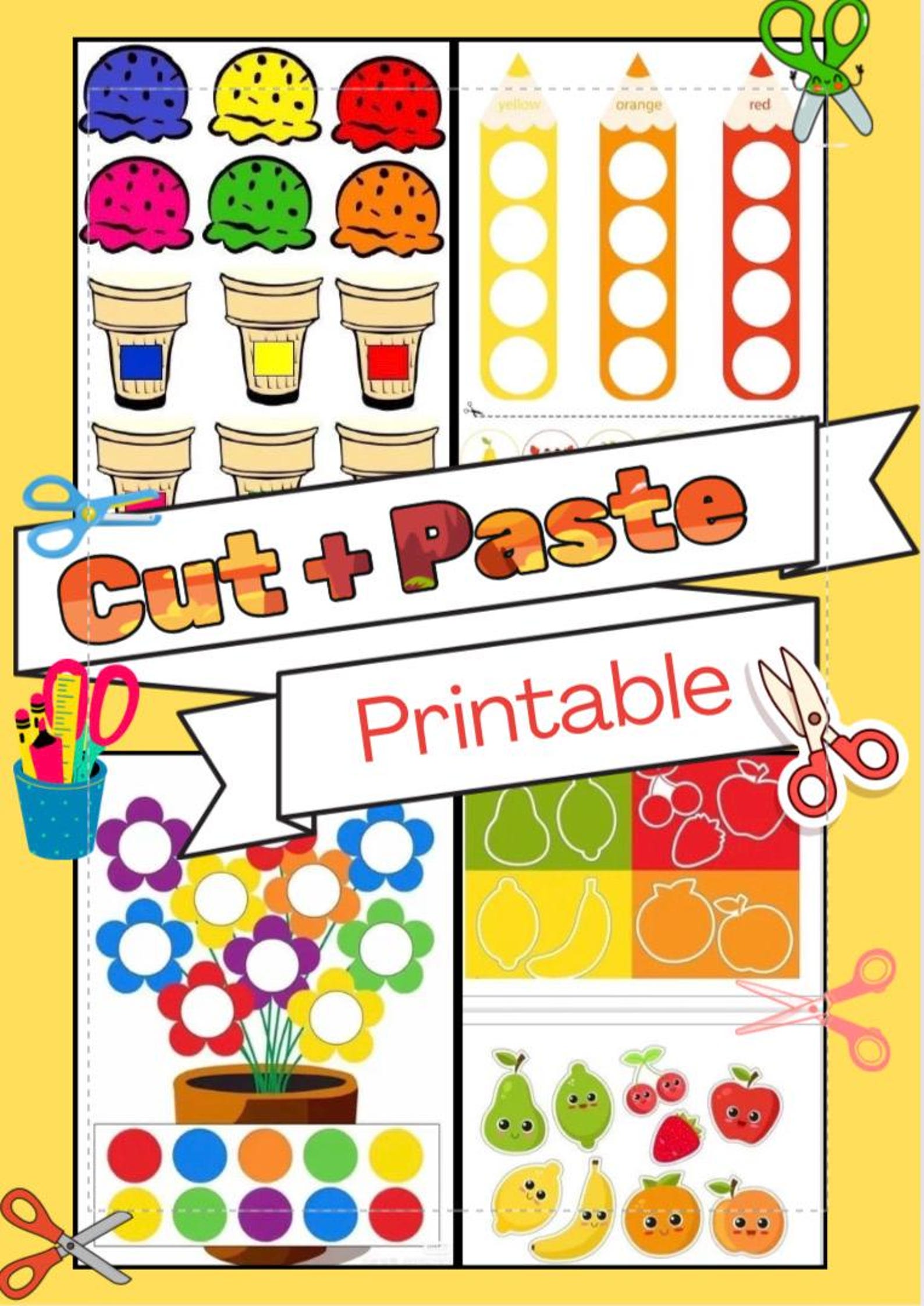 Cut and Paste Printable, Cutting Activity, Pre School Activity, Scissor ...