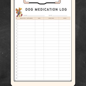 Dog Medication Log Printable – Pet Health Tracker Sheet, Monthly Vet ...