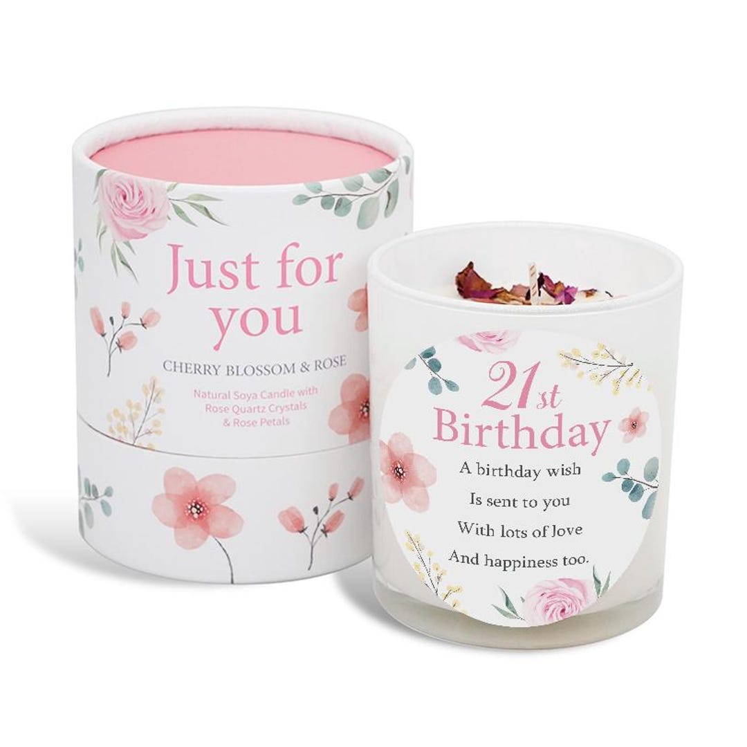 21st Birthday Scented Candle Gift Soy Wax With Rose Quartz Crystals a ...