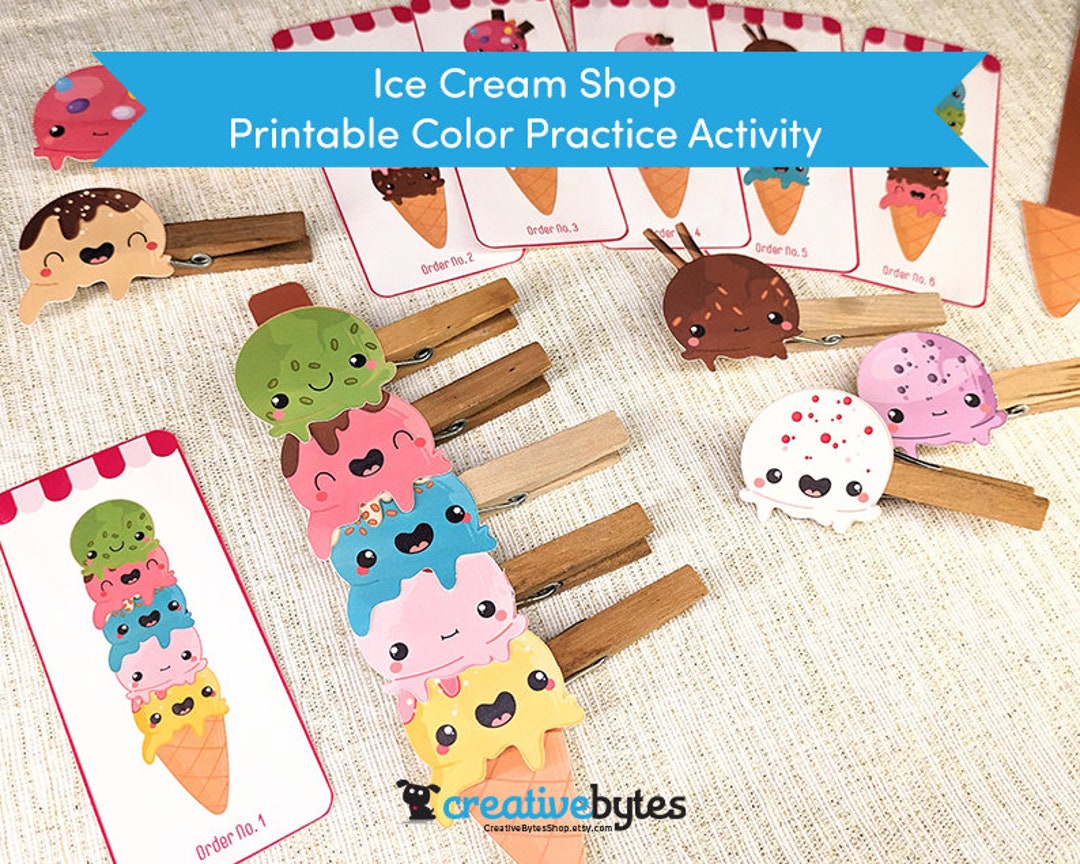 Ice Cream Shop, Preschool Ice Cream Activity, Printable Color Practice ...