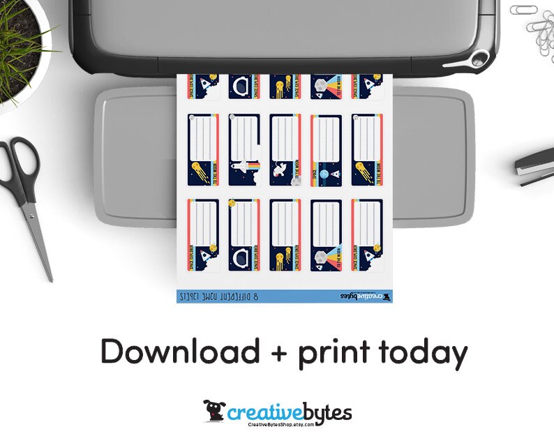 School Supplies Name Labels I Space Theme I Back to School I Book ...