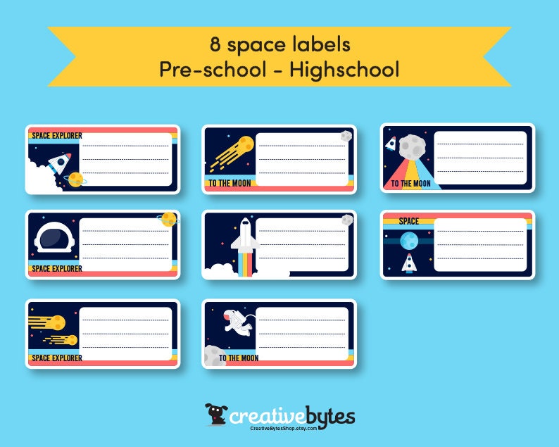 School Supplies Name Labels I Space Theme I Back to School I Book ...