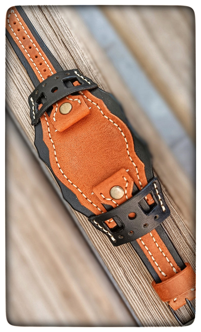 Handmade Leather Cuff Watch Strap: Black and Orange - Etsy