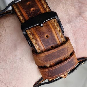Handmade Leather Watch Strap, Vintage Wide Leather Cuff for Smartwatch ...
