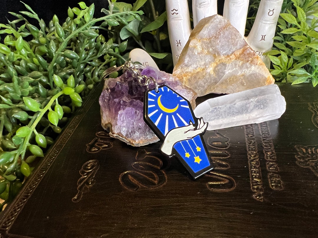Cute Spooky Royal Blue Moon Witch Hand Coffin Keychain - Etsy