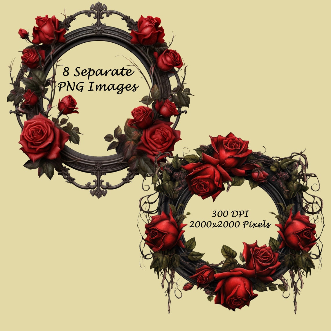 Gothic Rose Frame Clipart 8 Images 300 DPI No Background - Etsy