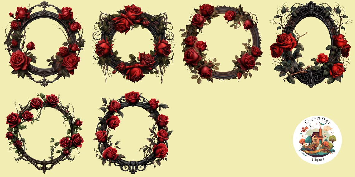 Gothic Rose Frame Clipart 8 Images 300 DPI No Background - Etsy