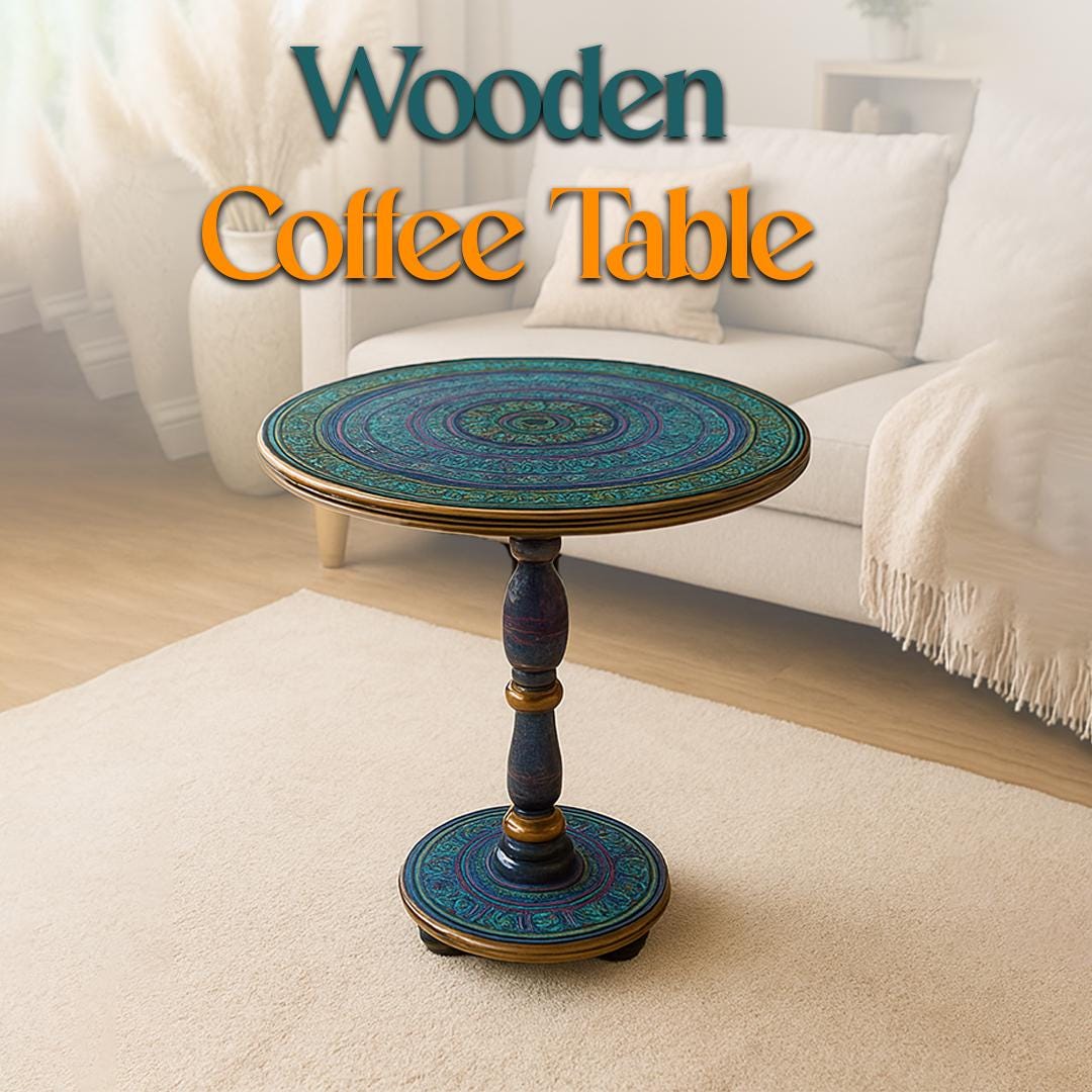 Naqsheen Coffee Table/wooden Round Table/wooden Portable Table ...