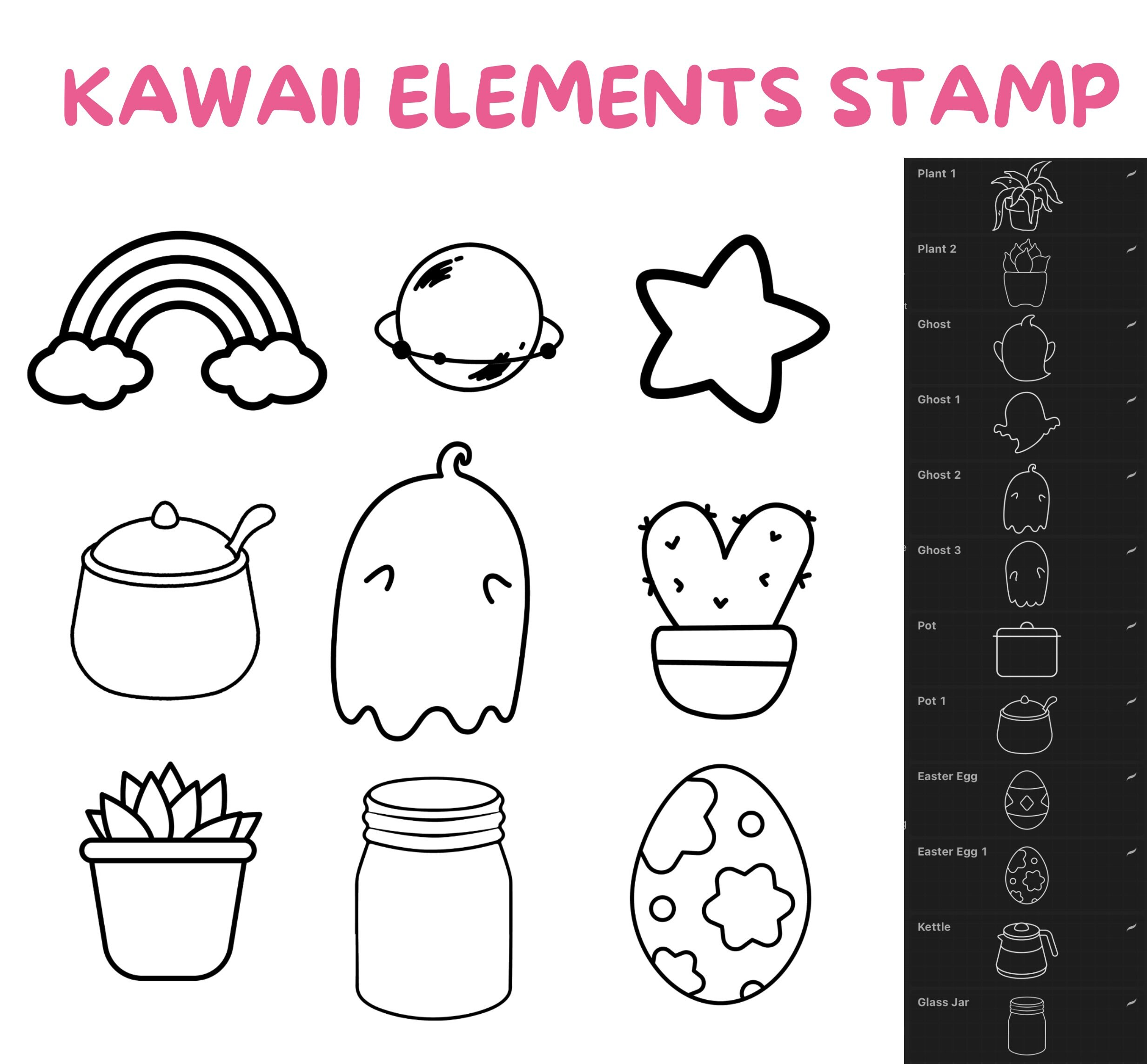 200+ Kawaii Stamps for Procreate, Kawaii Eye Stamp, Japanese Kawaii Art ...