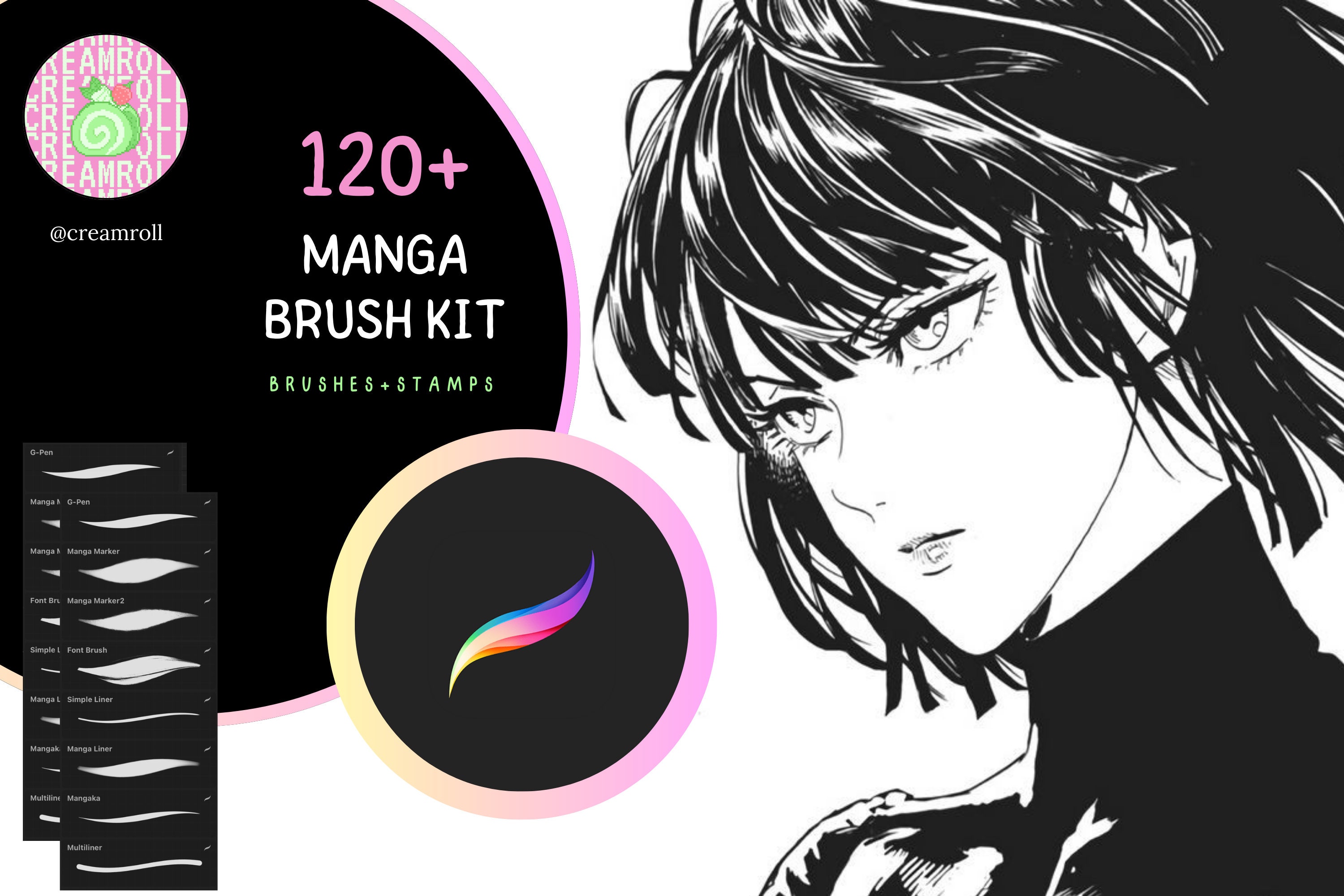 120 Manga Brush Kit, Manga Brush Procreate, Comic Ink Procreate, Manga ...