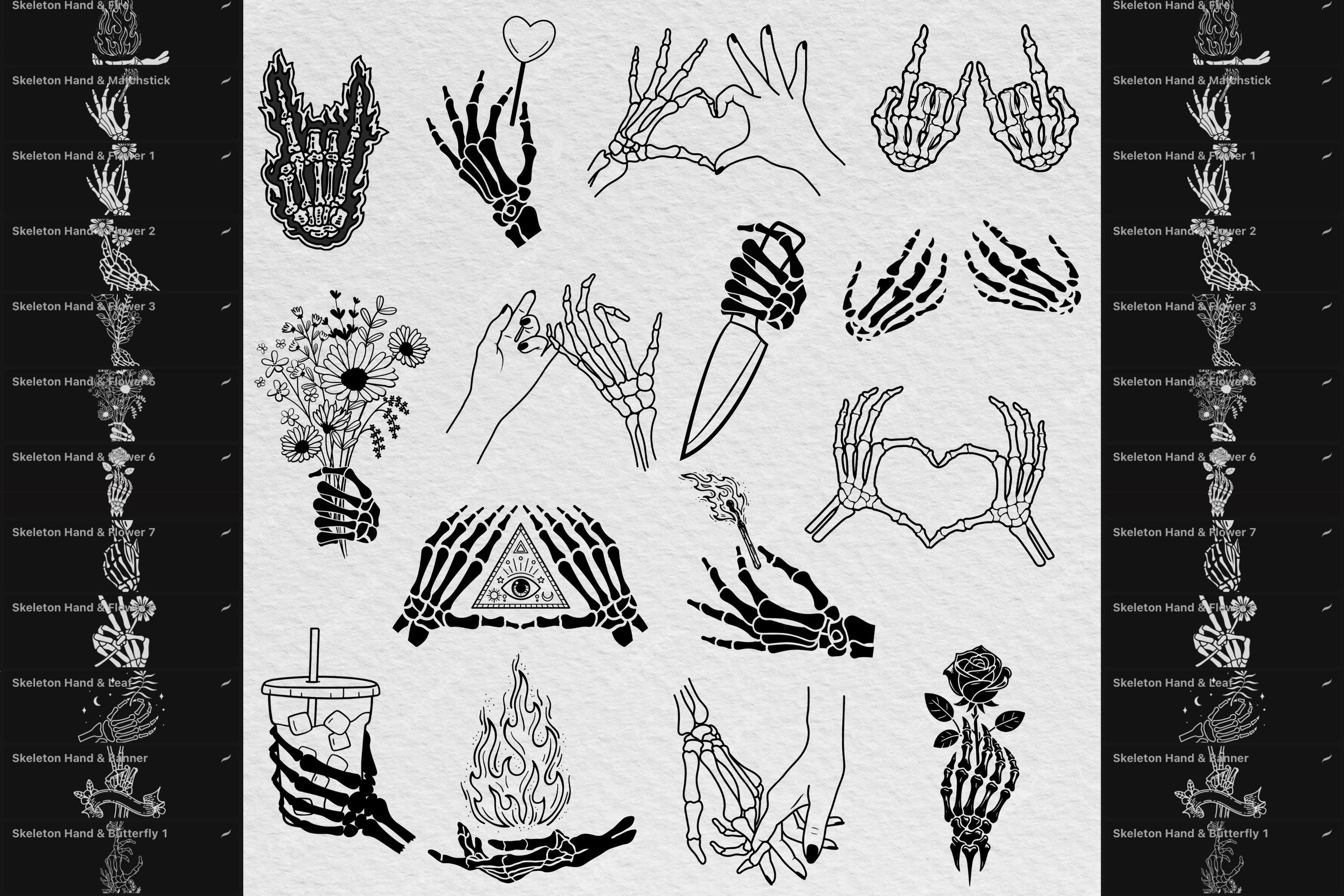 60+ Skeleton Hand Tattoo Stencil Stamps, Friday the 13th Tattoo Stamps ...