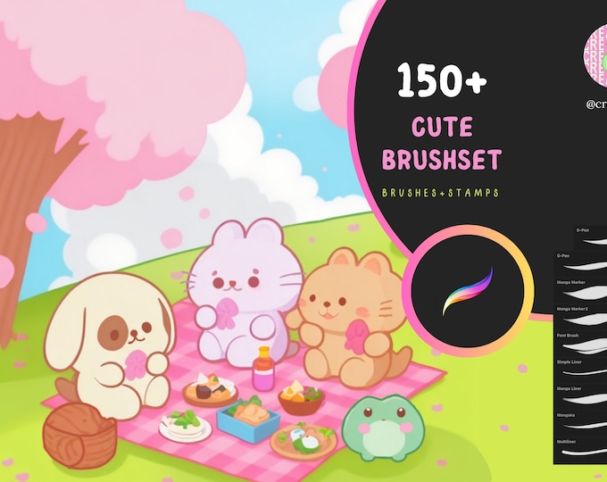 150+ Cute Brushes for Procreate, Kawaii Brushes Kit, Kawaii Stamp ...