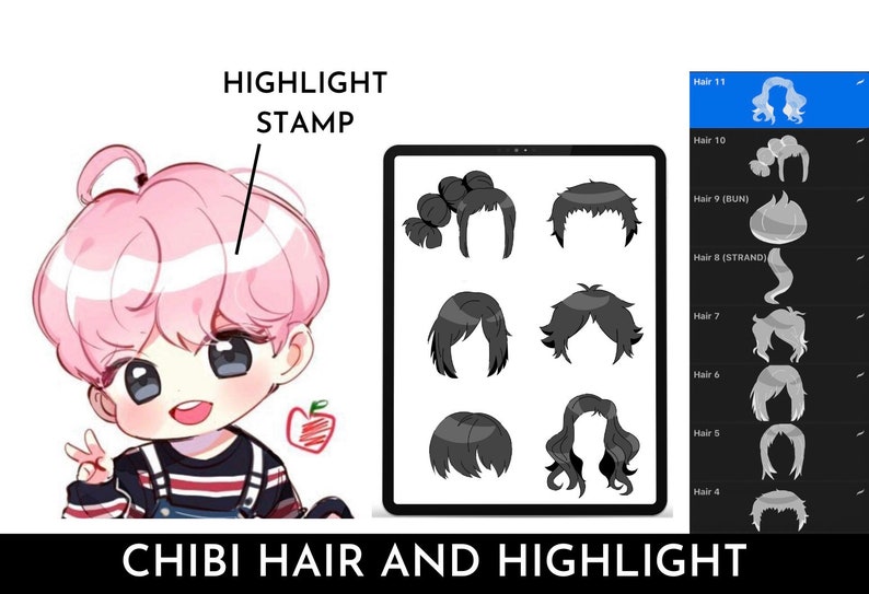 150+ Procreate Chibi Stamp Brushes, Chibi Body Guides, Chibi Eye Stamps ...