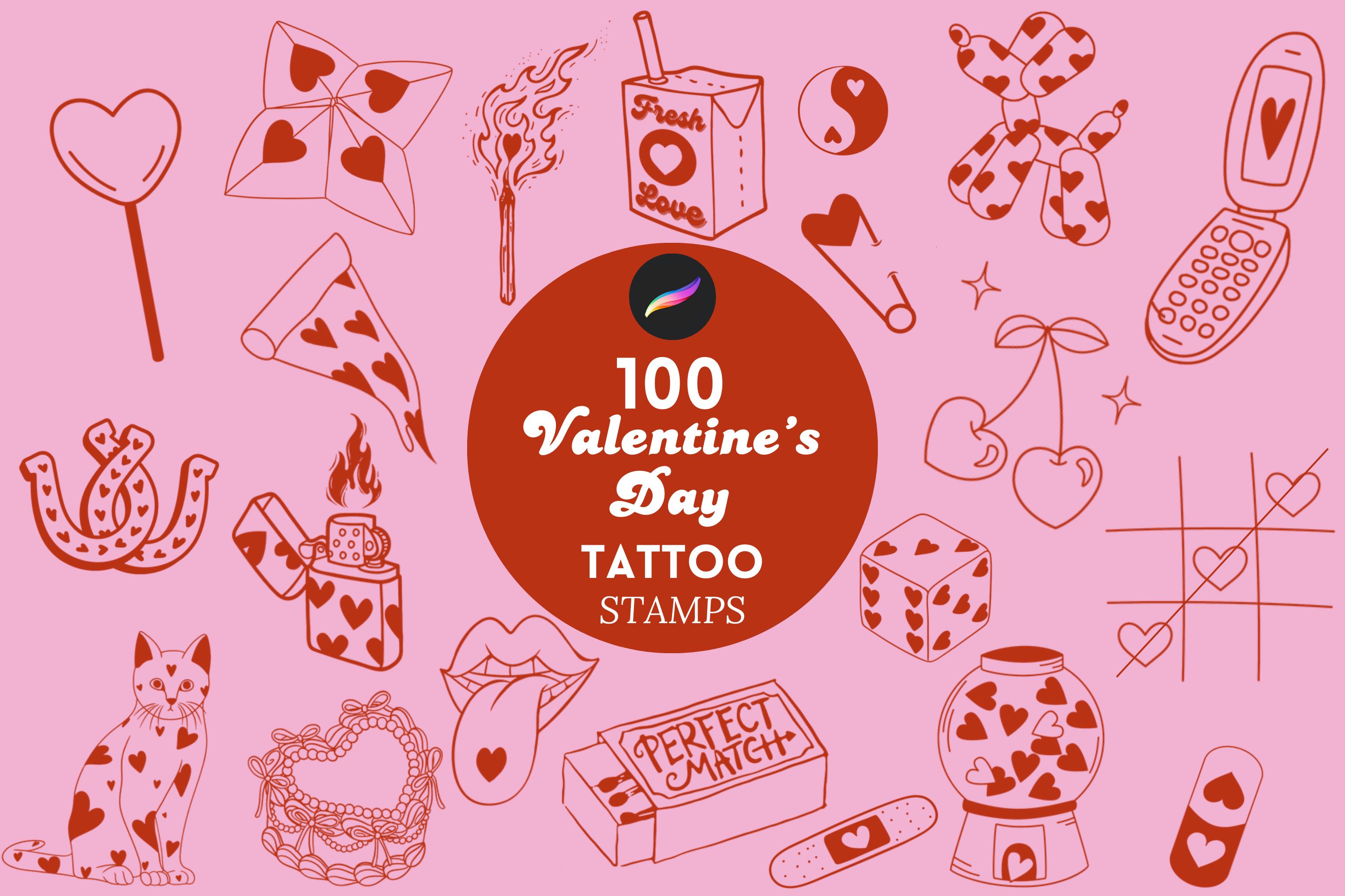 100 Valentine's Day Tattoo Stamps for Procreate, Valentine's Day Tattoo ...