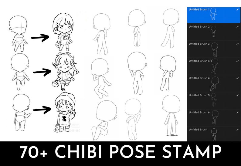150+ Procreate Chibi Stamp Brushes, Chibi Body Guides, Chibi Eye Stamps ...