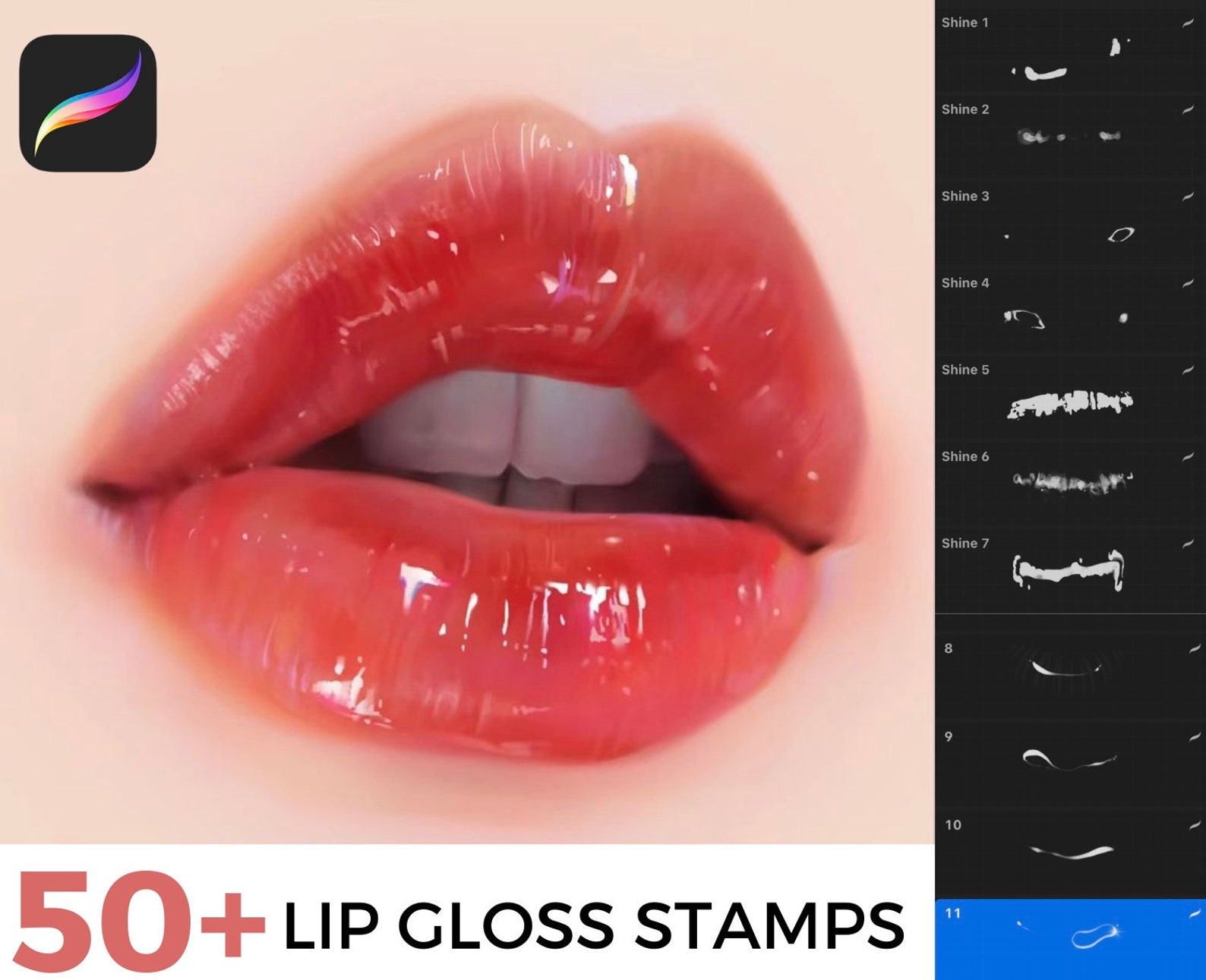 50+ Lip Gloss Stamps for Procreate, Procreate Lip Glossy Effect Brush ...