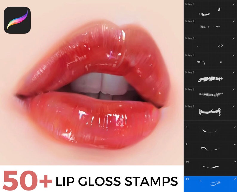 50+ Lip Gloss Stamps for Procreate, Procreate Lip Glossy Effect Brush ...