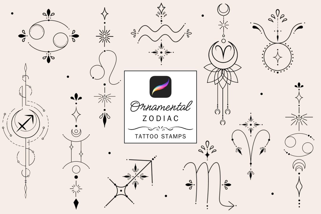 40+ Ornamental Zodiac Tattoo Stamps, Zodiac Tattoo Brushes for ...