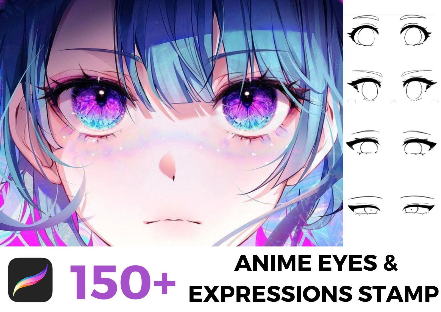 150+ Anime Eyes Stamp for Procreate, Procreate Anine Eyes Brush, Manga ...