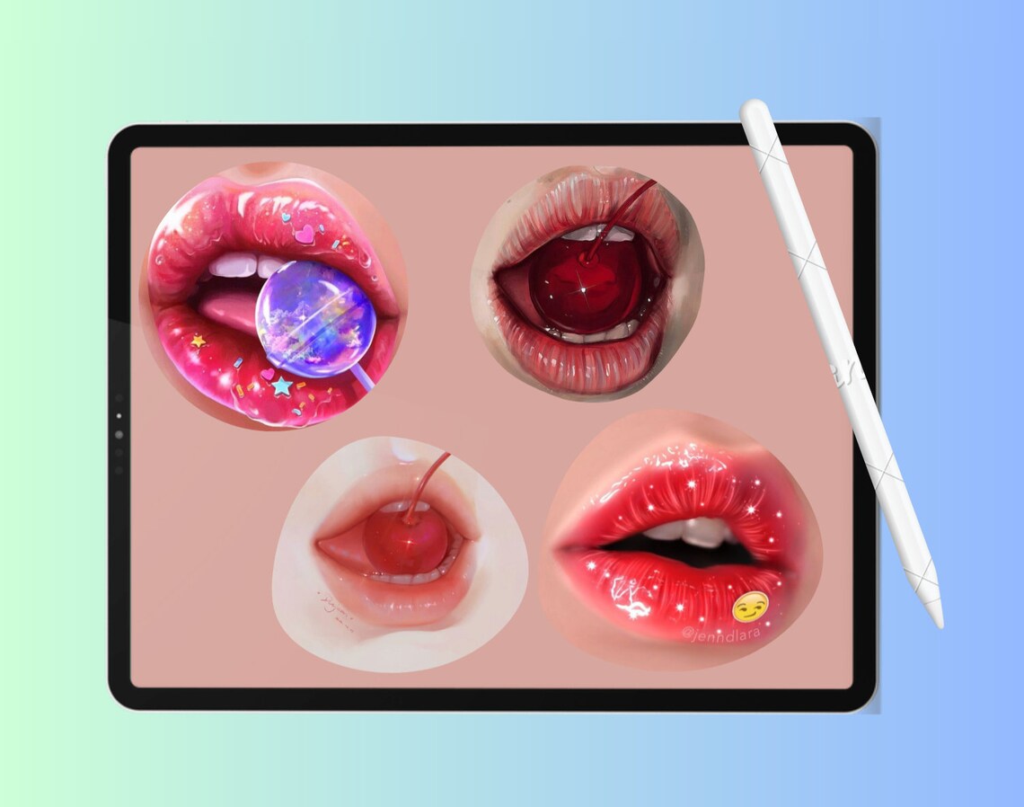 50+ Lip Gloss Stamps for Procreate, Procreate Lip Glossy Effect Brush ...